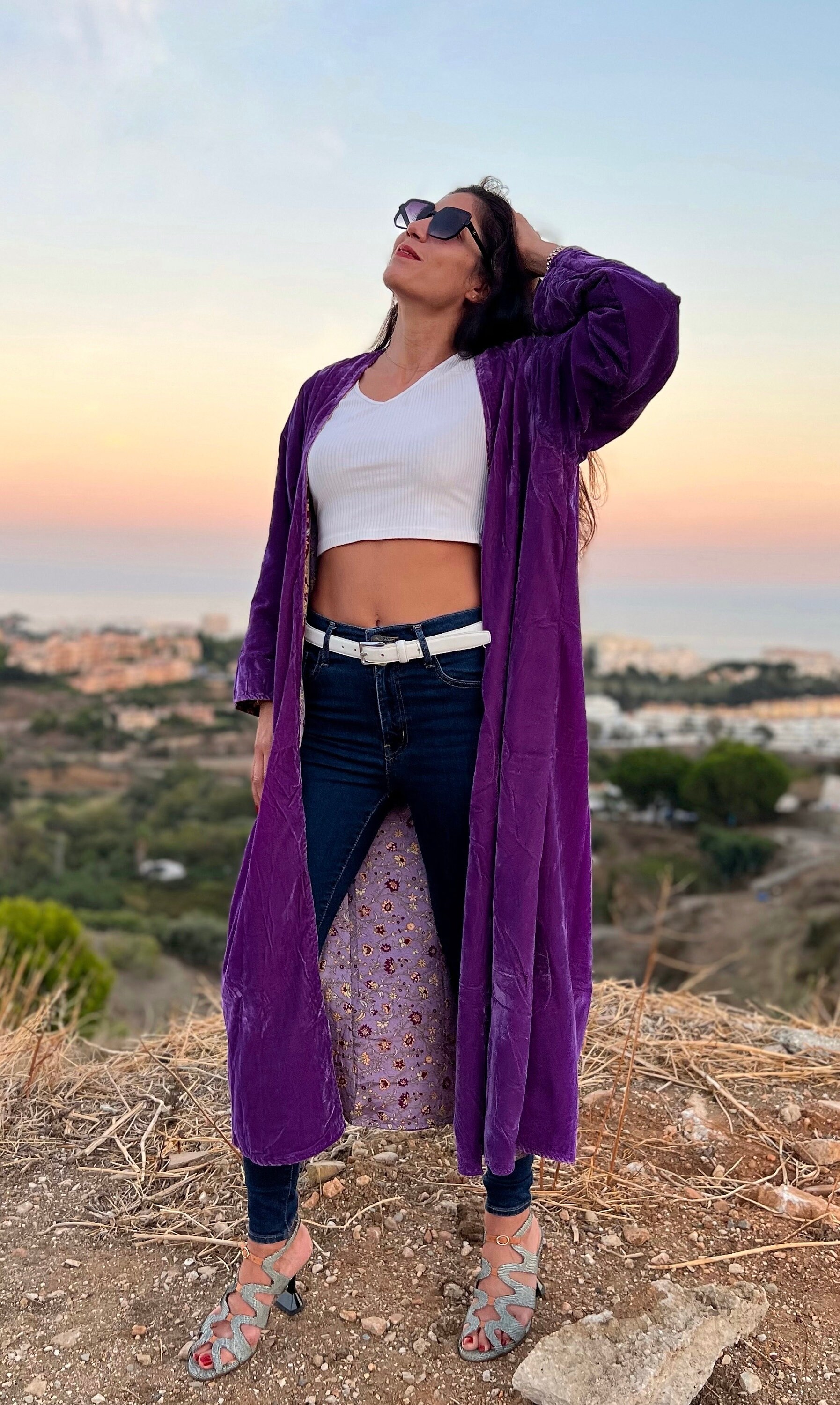 Purple Reversible Velvet Kimono,long Reversible Velvet Kimono for ...