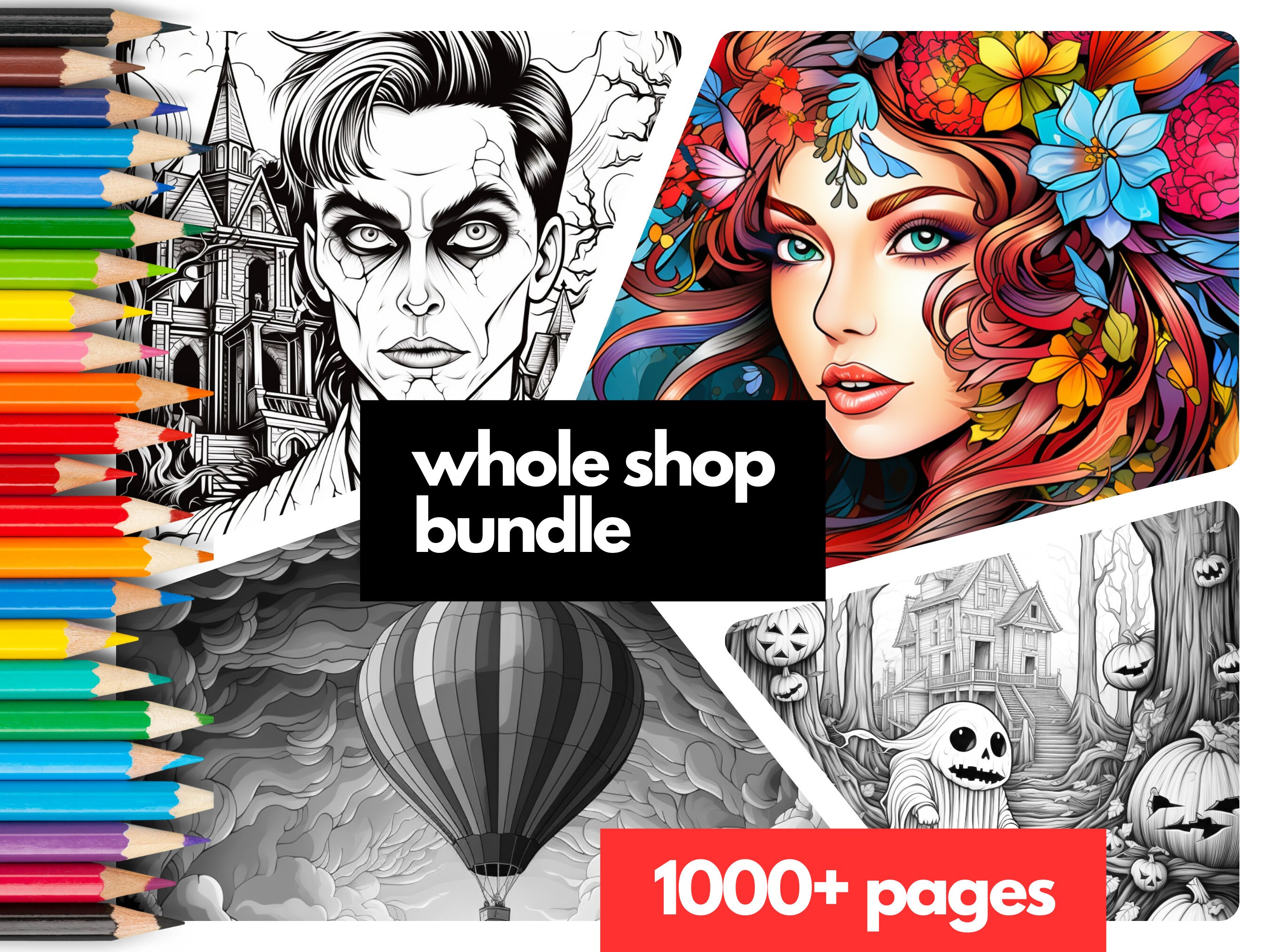 Whole Shop Bundle Adults Kids Coloring Book Bundle Grayscale Coloring ...