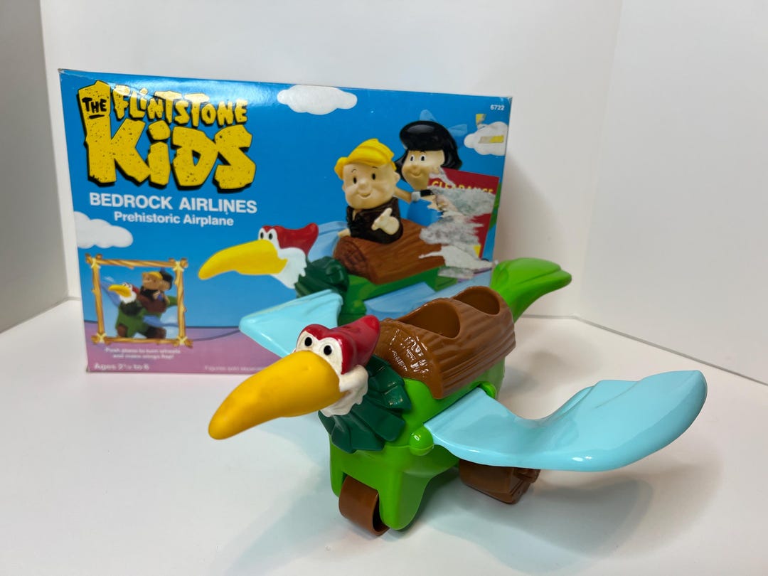 Vintage Flintstone Kids Cartoon Bedrock Airlines Prehistoric Airplane ...