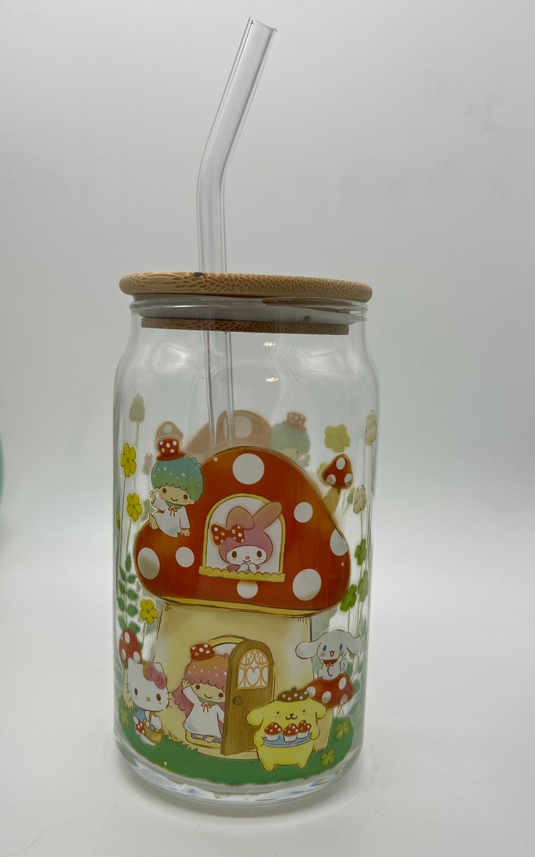 Hello Kitty Sanrio Mushroom Glass Cup and Straw - Etsy