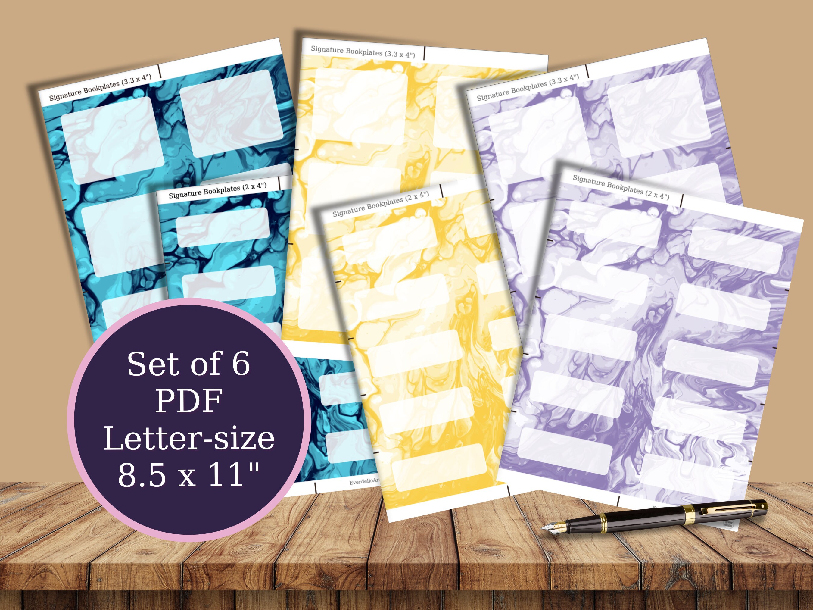 Printable Author Signature Bookplates Set of 48 Bookplates 2 Sizes ...