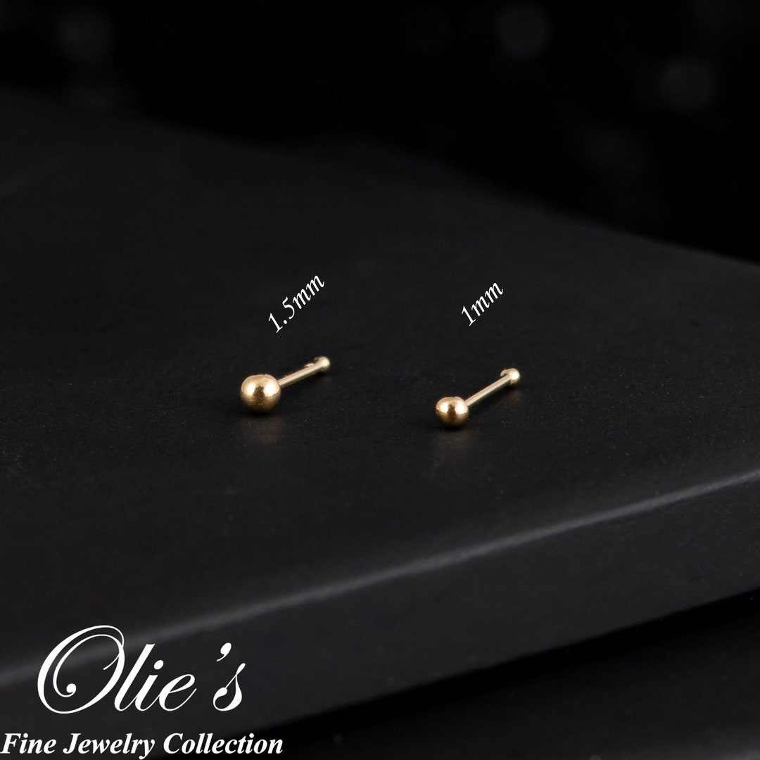 Tiny 14k Yellow Gold Ball Nose Stud, Nose Piercing, Minimalist Ball ...