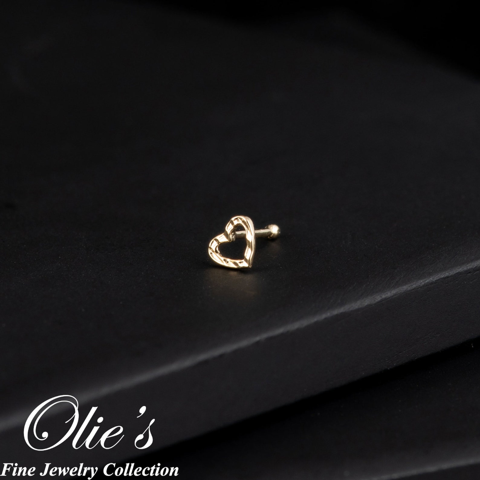 Heart Nose Stud 14k Solid Gold, Heart Shape Nose Piercing, Minimalist ...