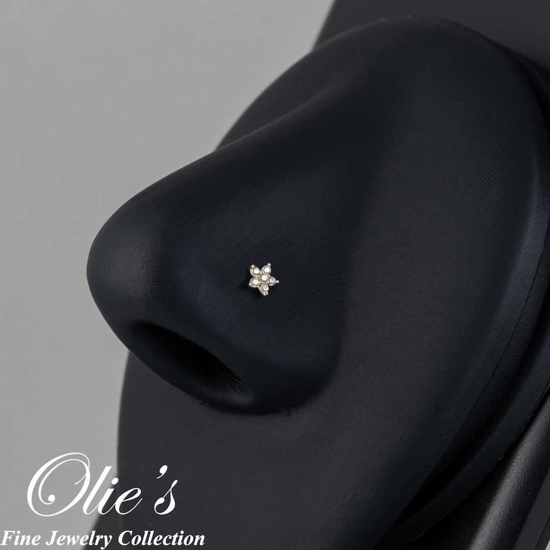 Daisy Flower 14k Yellow Gold Nose Ring, Nose Piercing Stud, Dainty ...