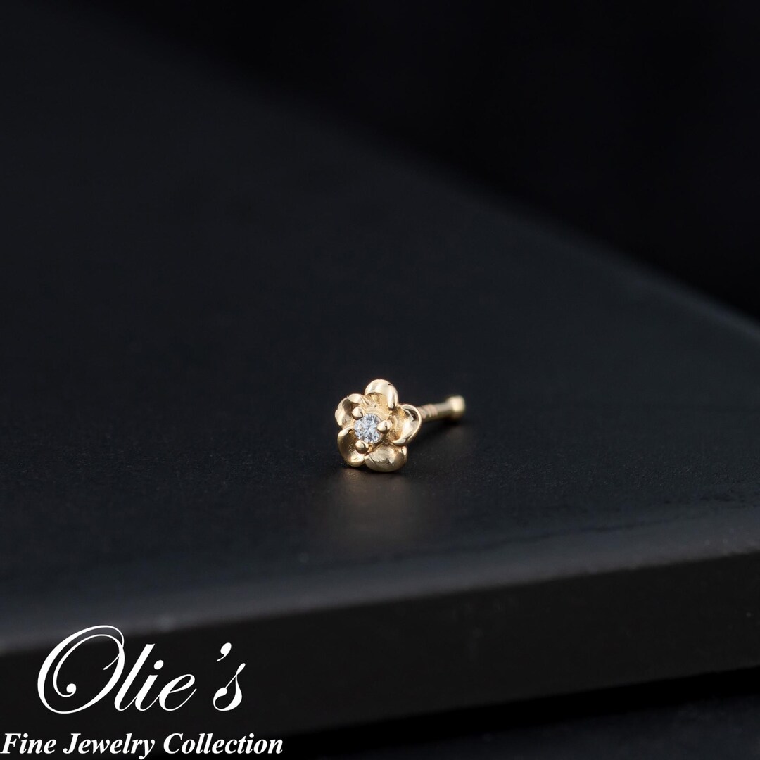 Tiny Gold Flower Nose Stud, Floral Nose Piercing Stud, Dainty Pierced ...