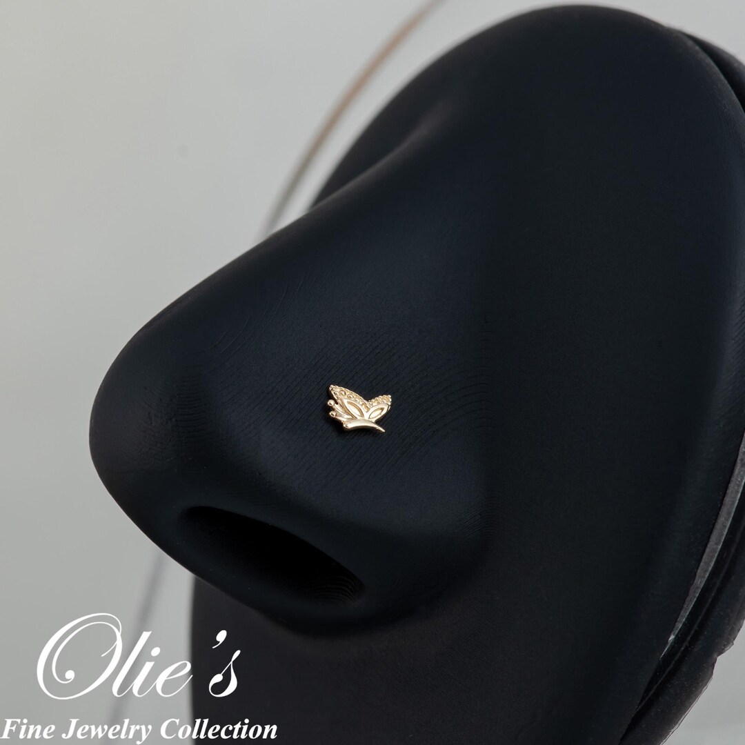 Dainty Tiny Butterfly Pierced Nose Stud, Sideway 14k Gold Butterfly ...