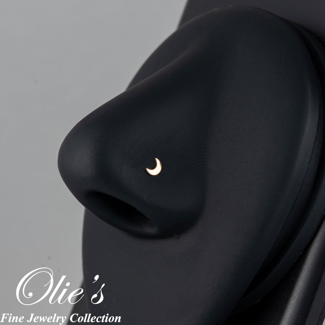 Dainty Crescent Moon 14k Gold Nose Stud, Moon Nose Piercing, Minimalist ...