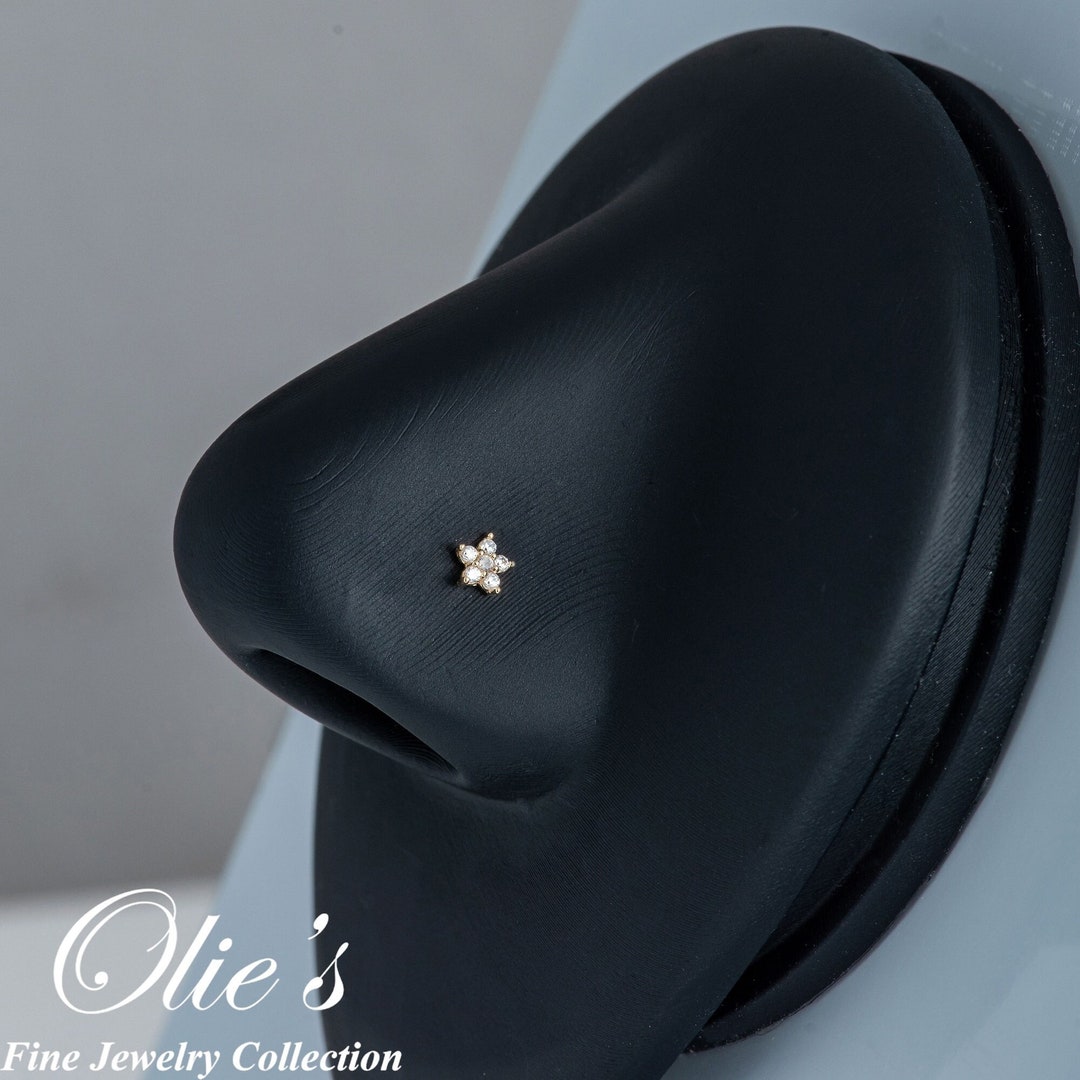 14k Yellow Gold Daisy Flower Nose Ring, Nose Piercing Stud, Dainty ...