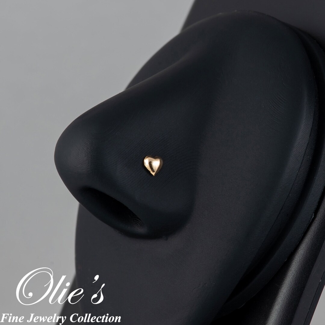 Tiny Heart Nose Stud With Ball End - Stylish 14k Gold Nose Piercing ...