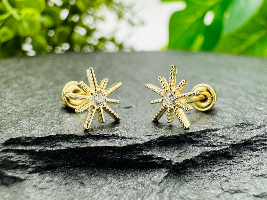 Starburst Earring Studs 14k Gold North Star Stud Earrings, Children ...