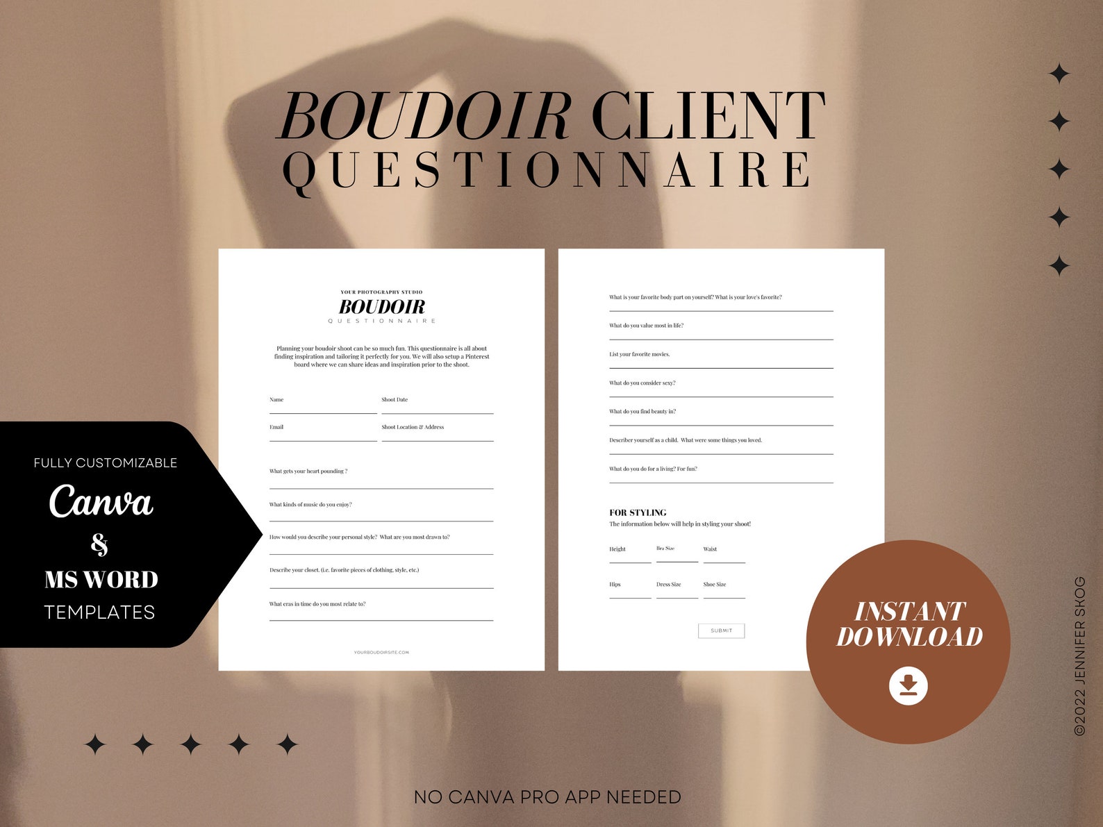 Boudoir Photography Client On-boarding Style Questionnaire, Canva ...