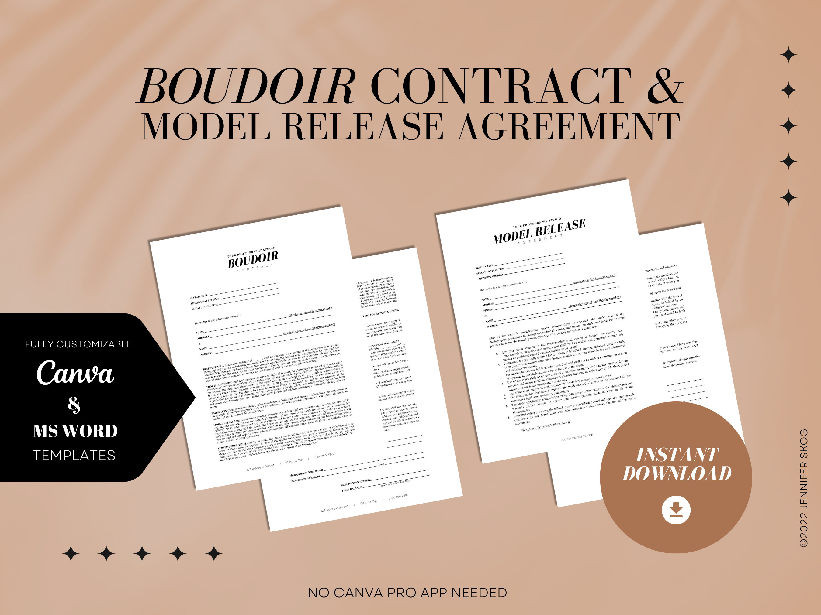 Boudoir Contract, Photography Client Model Release Agreement, Legal ...