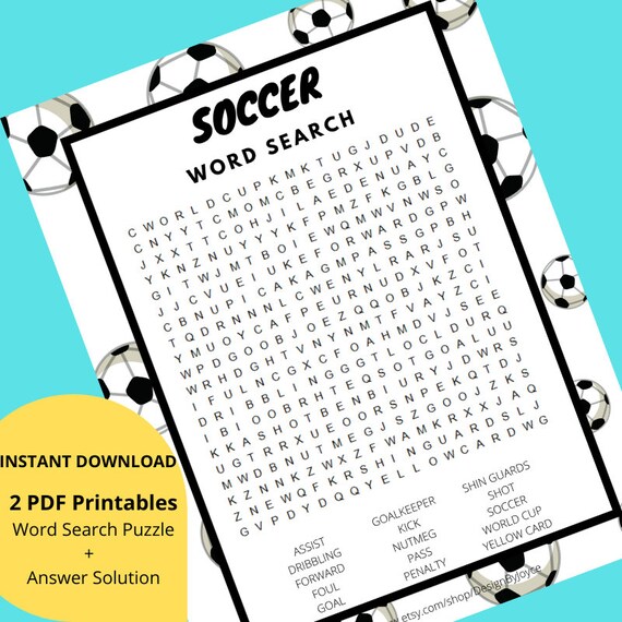 Soccer Word Search Printable Soccer Word Search Puzzle for | Etsy