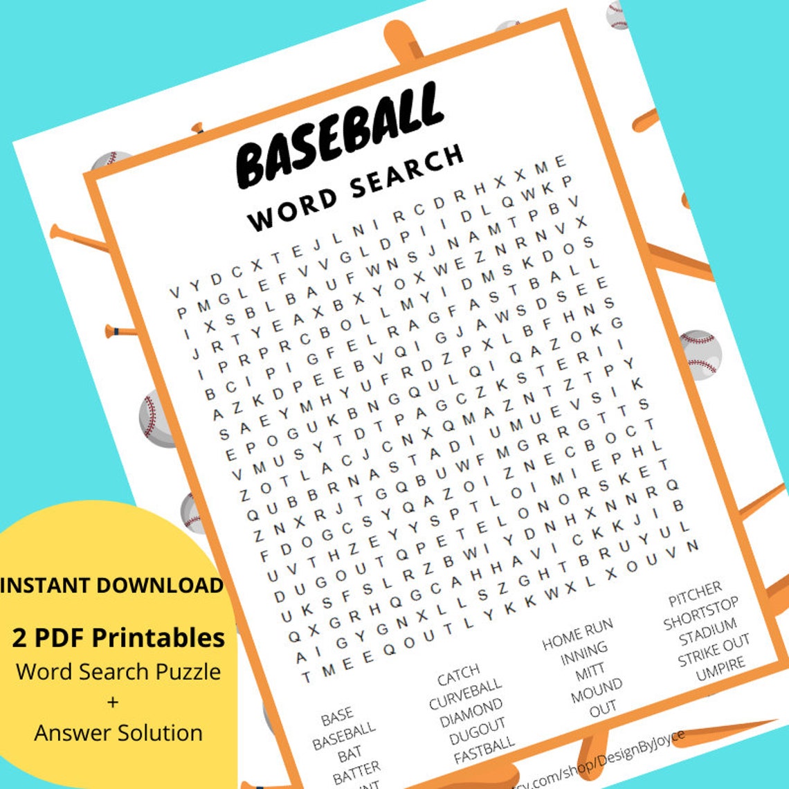 Baseball Word Search Printable Baseball Word Search Puzzle - Etsy