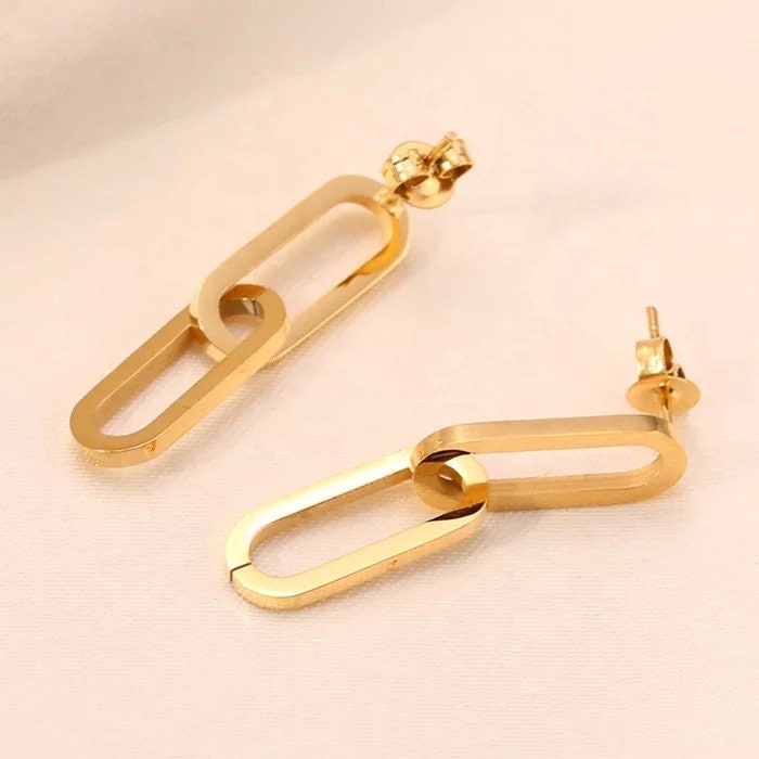 Paperclip Earrings, 18k Gold Plated Earrings, U Shape Paper Clip ...