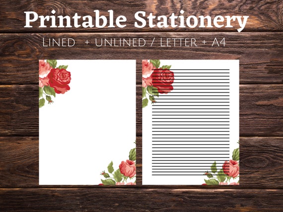 Rose Printable Stationery Floral Lined Paper Cute Etsy