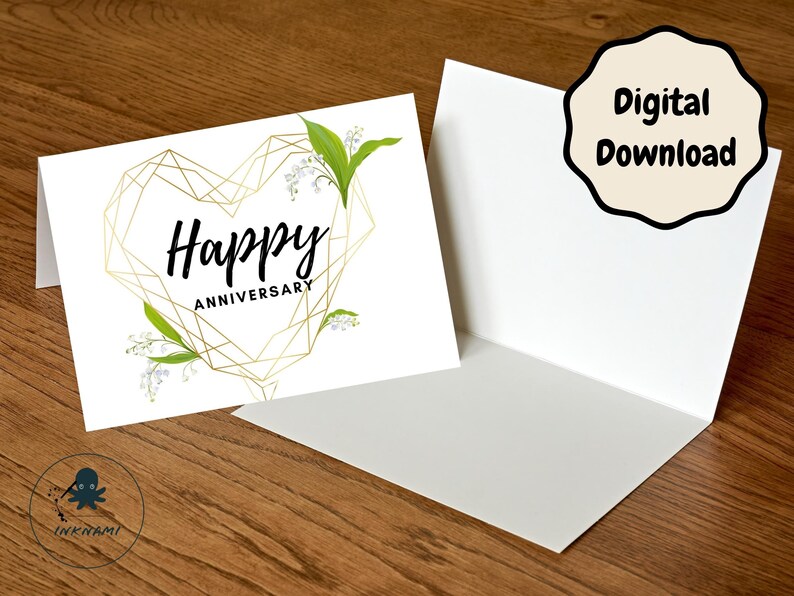 Printable Happy Anniversary Card | Modern Heart Anniversary Card ...