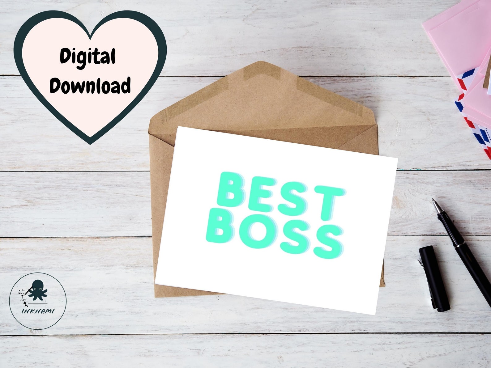 Printable Best Boss Card Instant Download 7x5in Blank Card | Etsy