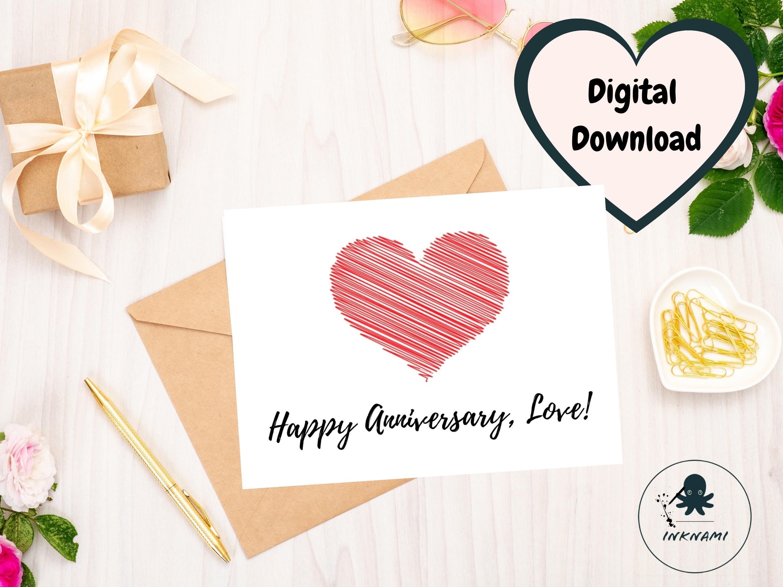 Printable Happy Anniversary Card | Heart Anniversary Card- Instant ...