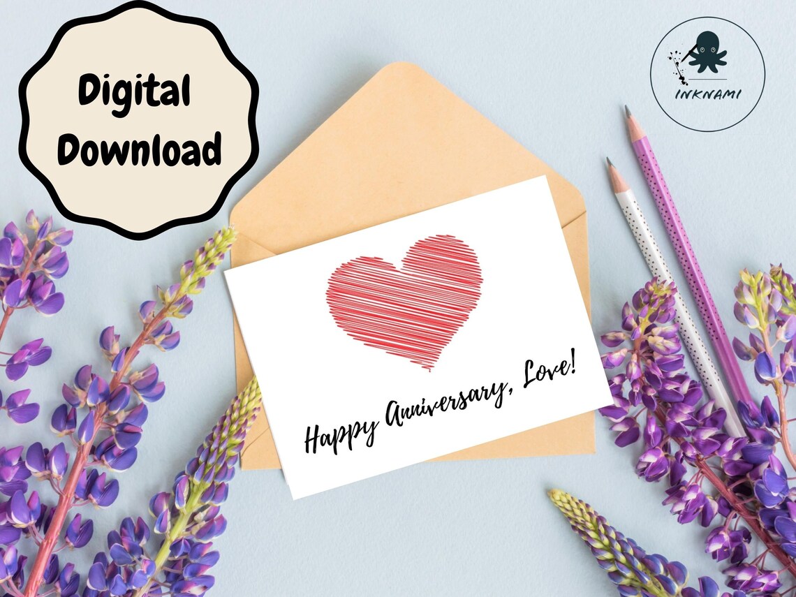 Printable Happy Anniversary Card | Heart Anniversary Card- Instant ...