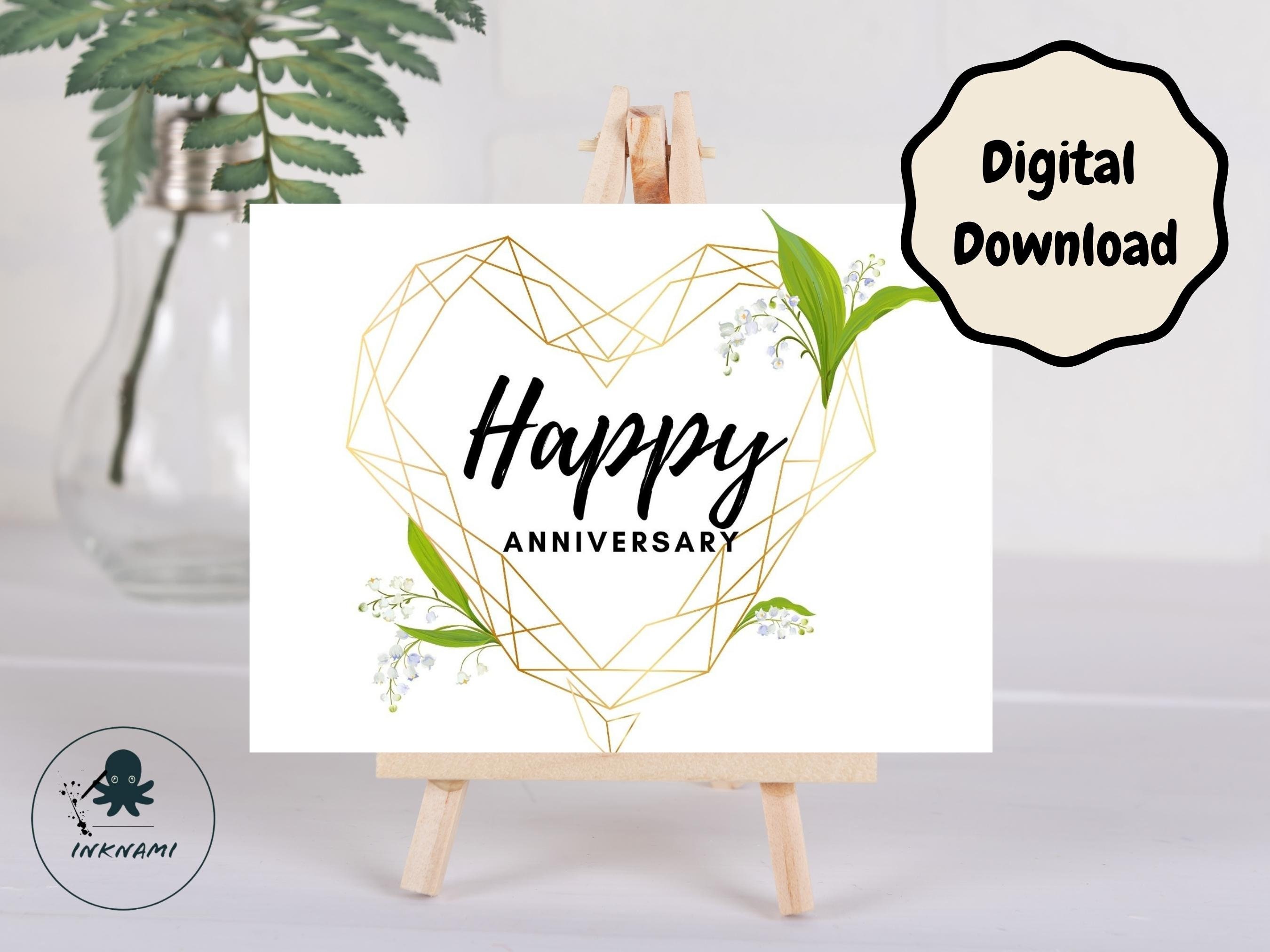 Printable Happy Anniversary Card | Modern Heart Anniversary Card ...