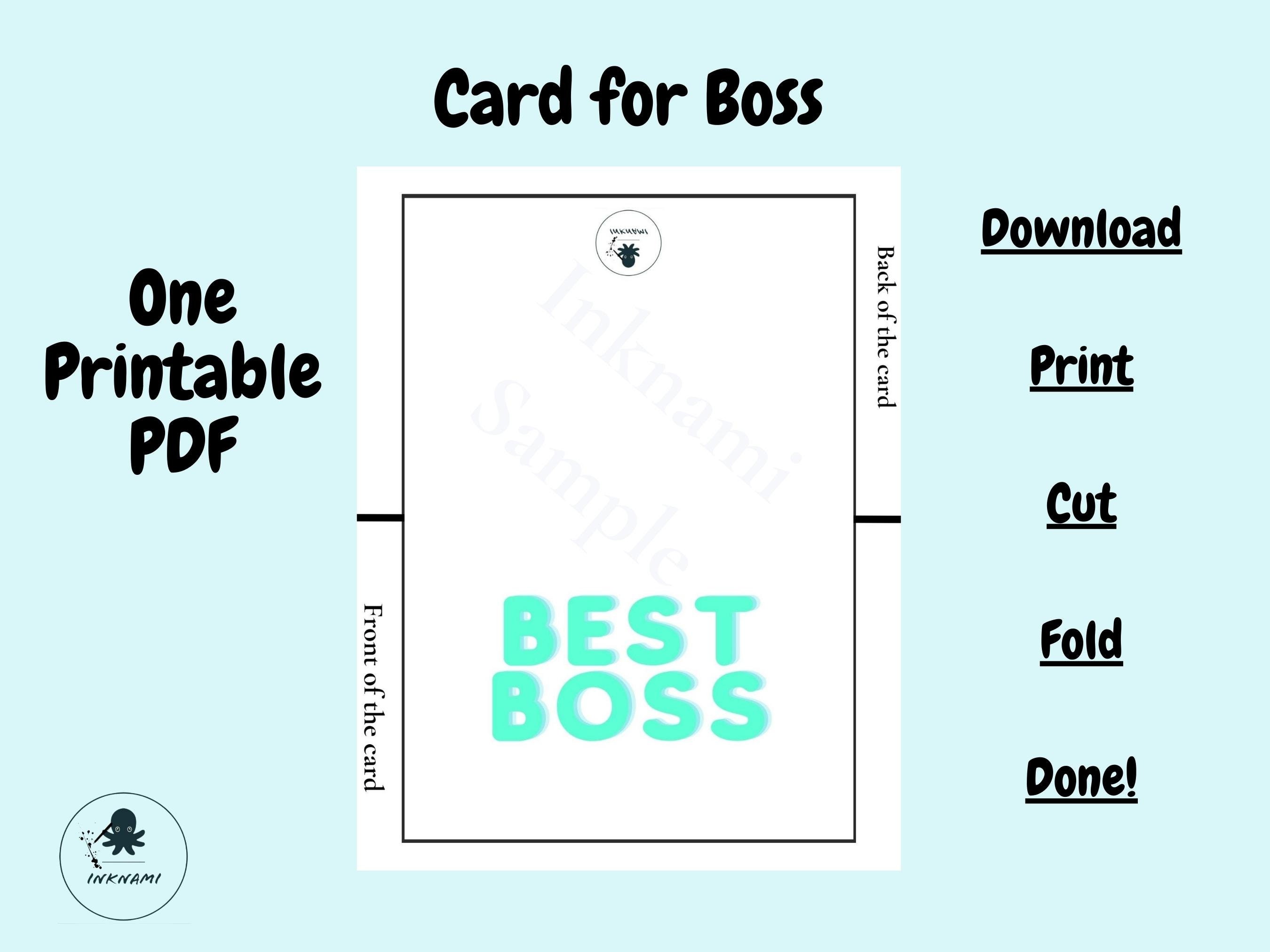 Printable Best Boss Card Instant Download 7x5in Blank Card Thank You ...