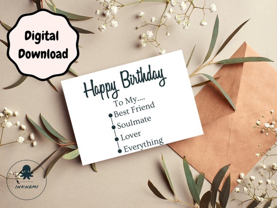 Printable Happy Birthday Card for Partner Instant Download - Etsy