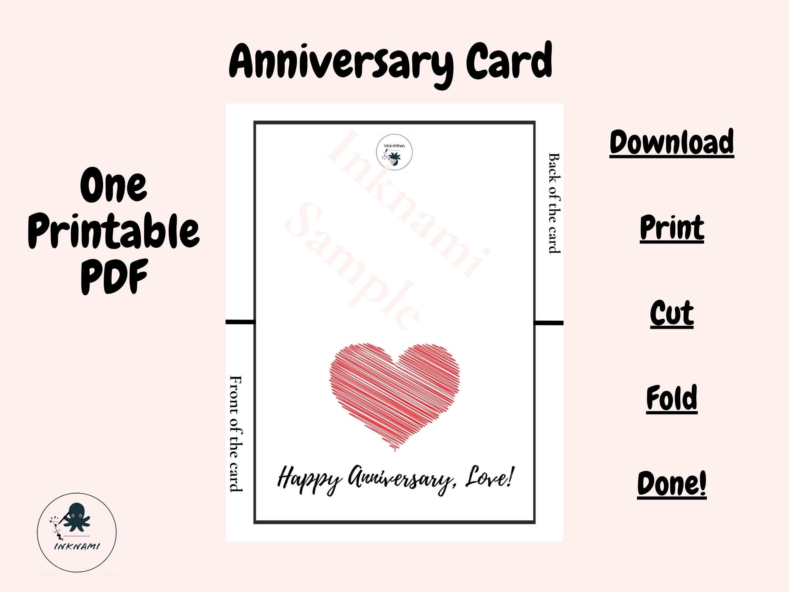 Printable Happy Anniversary Card | Heart Anniversary Card- Instant ...