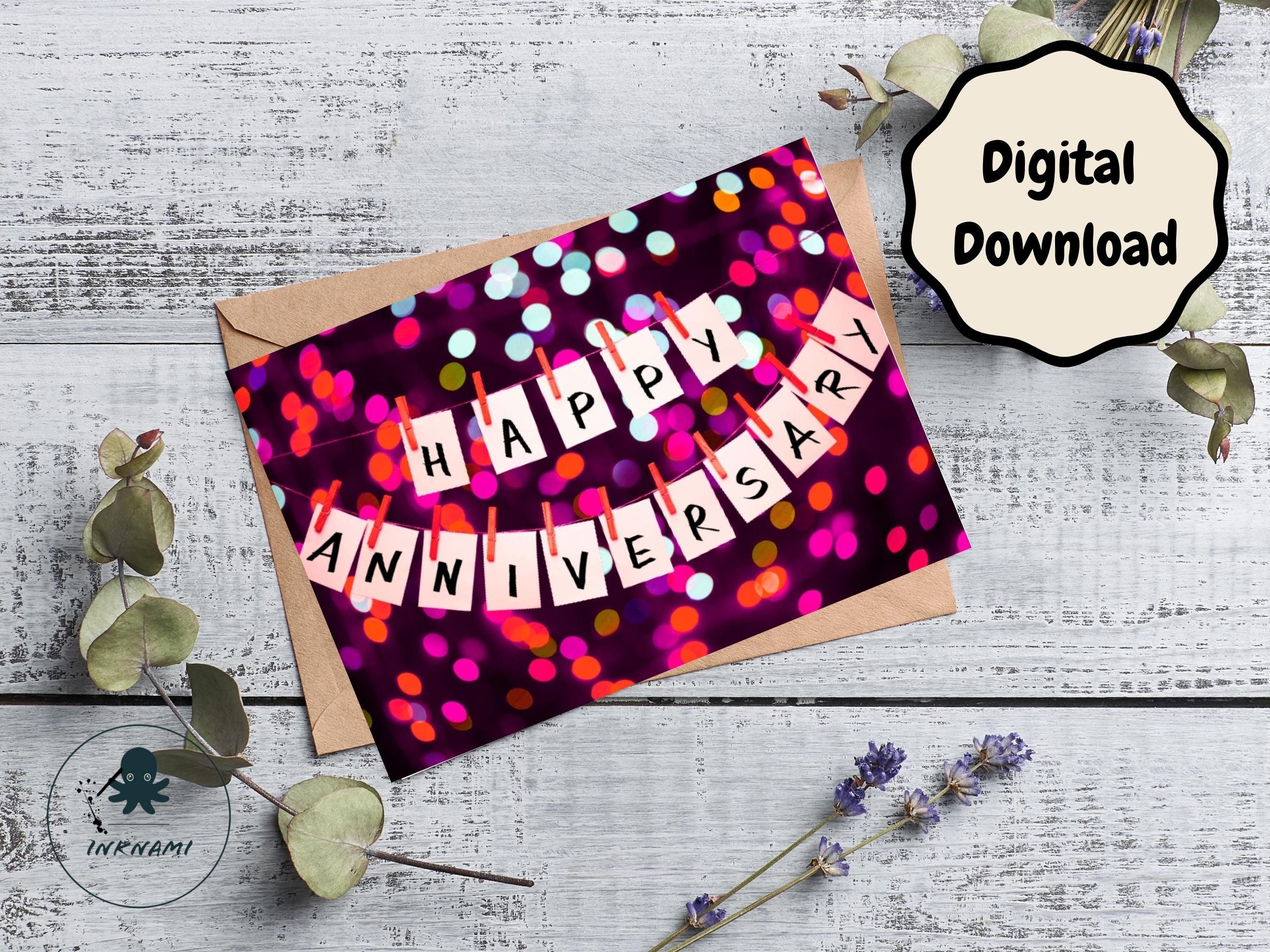 Printable Happy Anniversary Card | Pink & Red Celebration Anniversary ...