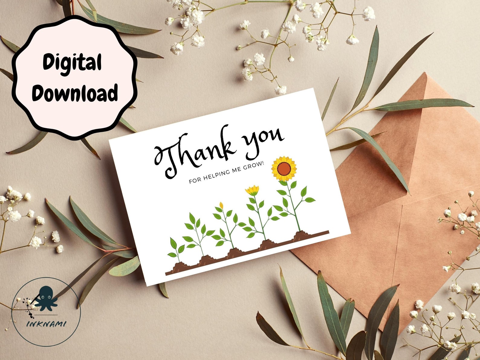 Printable Thank You for Helping Me Grow Card Instant - Etsy