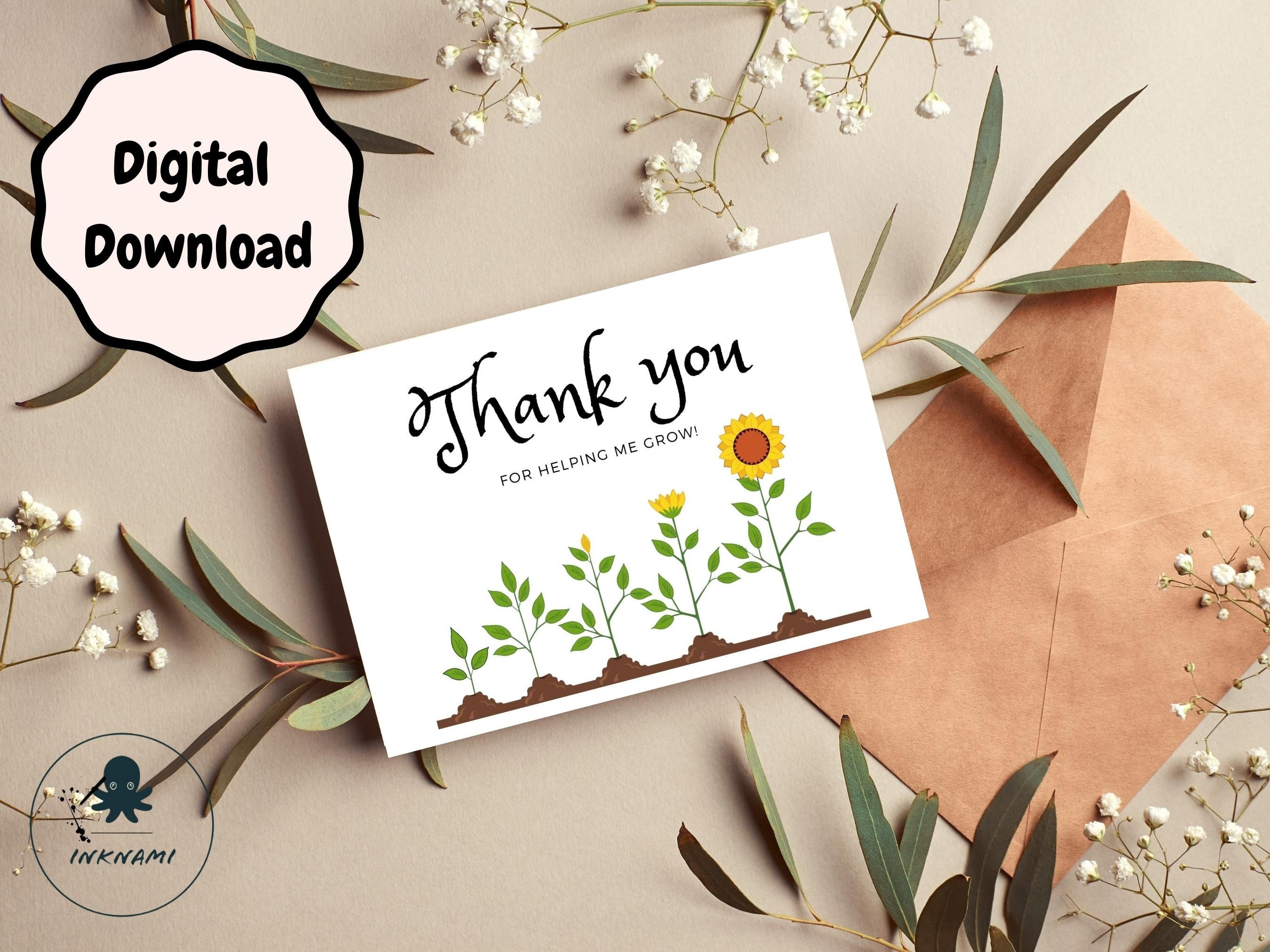 Printable Thank You for Helping Me Grow Card - Instant Download 7x5in ...