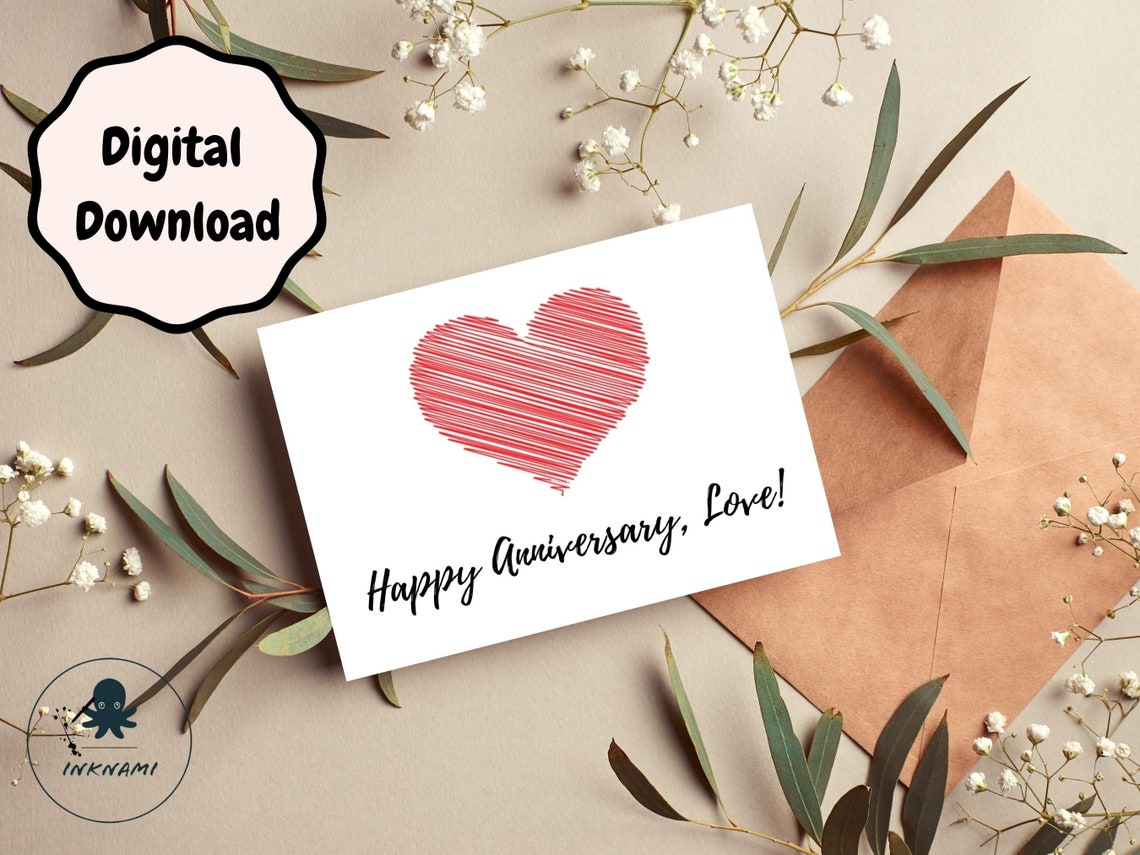 Printable Happy Anniversary Card | Heart Anniversary Card- Instant ...
