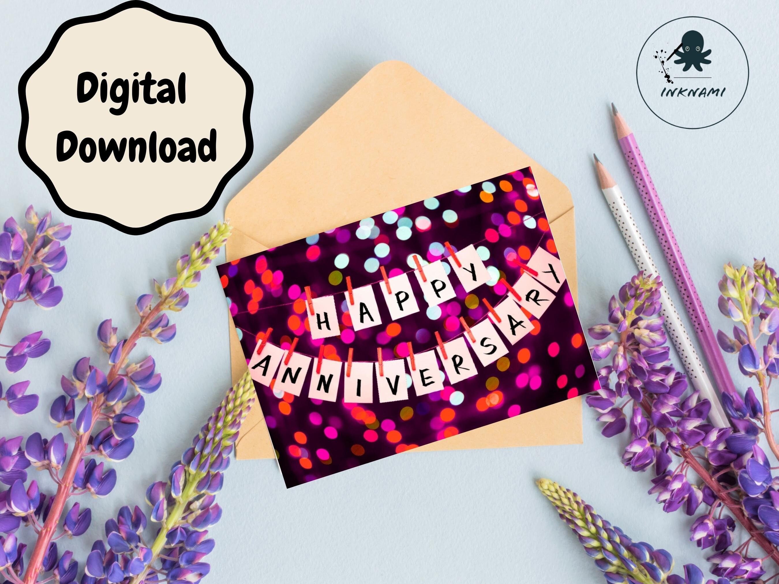 Printable Happy Anniversary Card | Pink & Red Celebration Anniversary ...