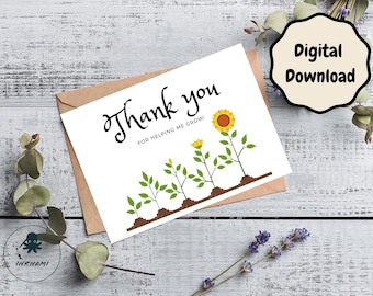 Thanks for Helping Me Grow Printable Card, Digital Card, Teacher Card ...