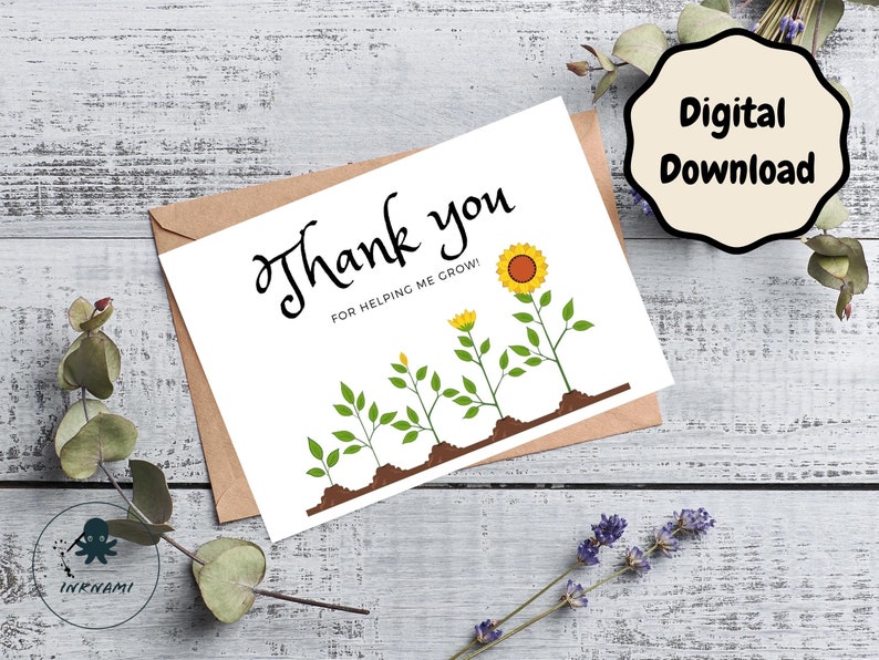 Printable Thank You for Helping Me Grow Card - Instant Download 7x5in ...