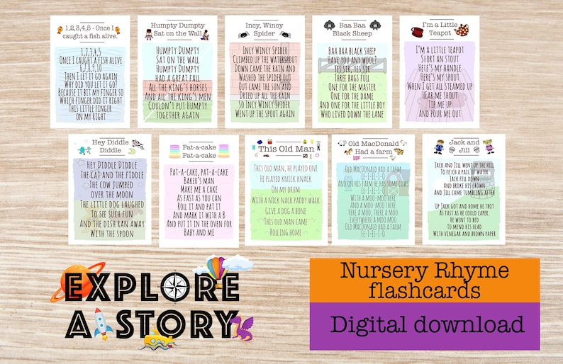Nursery Rhyme Flash Cards. Children's Song. New Vocabulary. Preschool ...