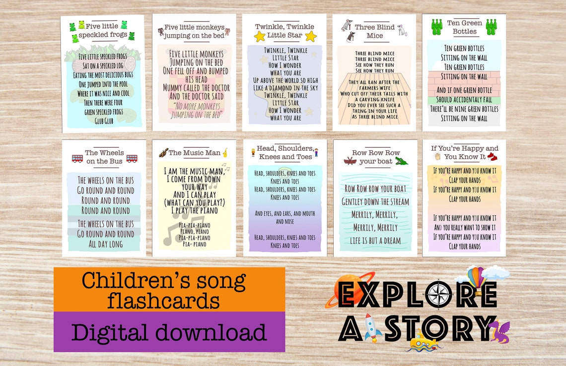 Children's Song Flash Cards. Nursery Rhyme. New Vocabulary. Preschool ...