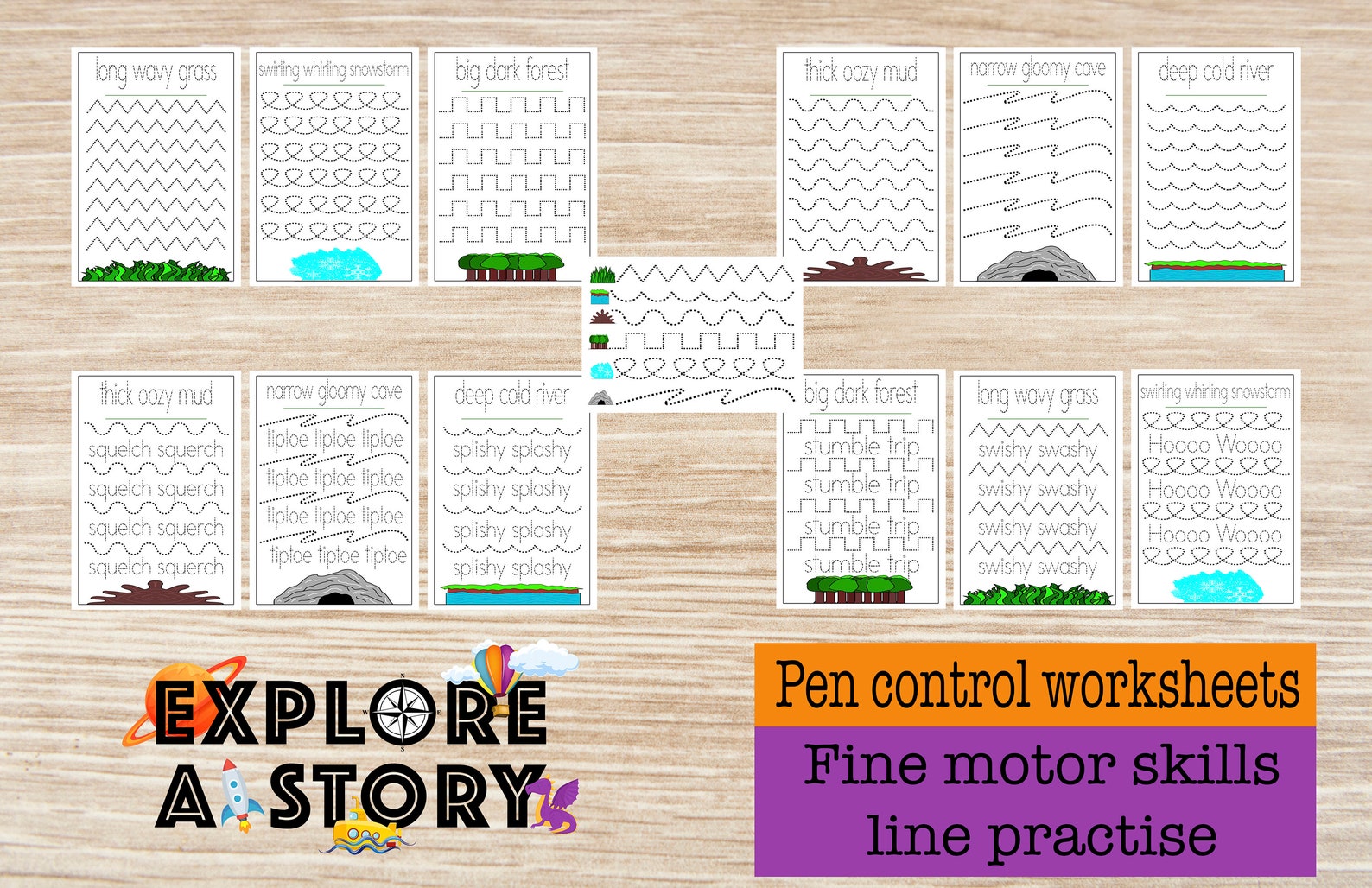 Pen Control Worksheets Linked to Bear Hunt. Fine Motor Skills and Mark ...