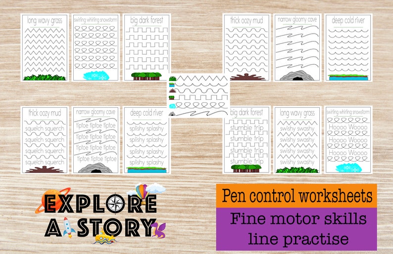 Pen Control Worksheets Linked to Bear Hunt. Fine Motor Skills and Mark ...