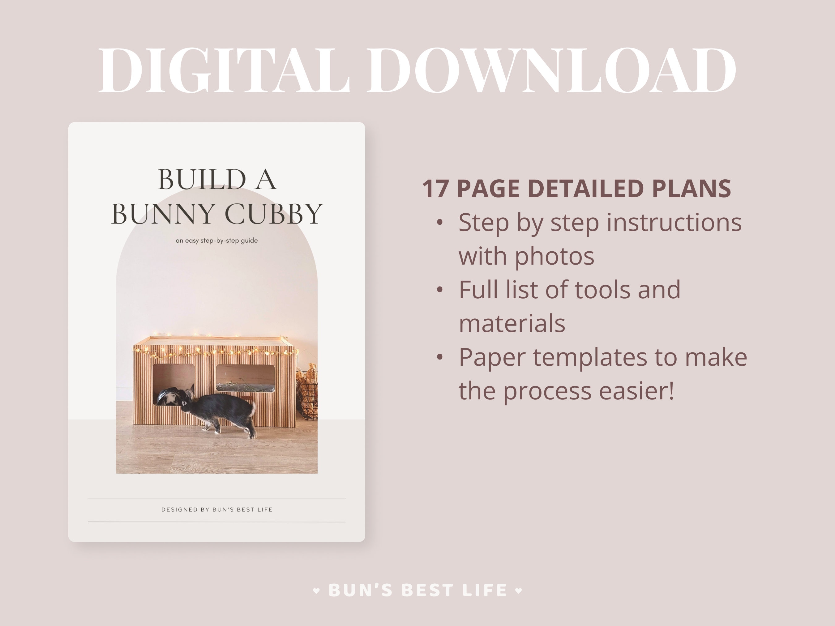 DIGITAL DOWNLOAD PLANS for Luxury Bunny Cubby | Rabbit Cat Home Base ...