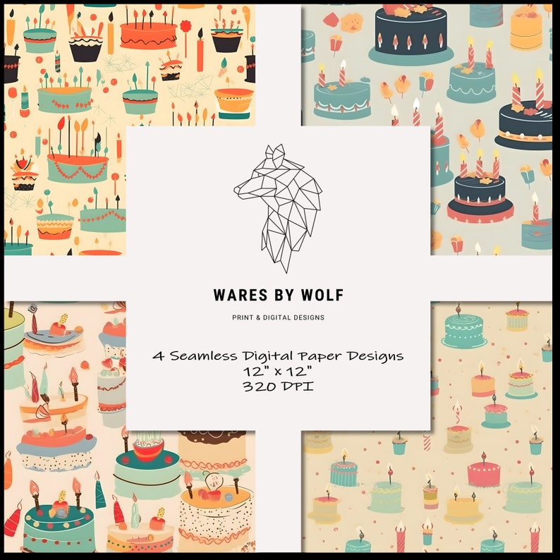 Birthday Cake Digital Paper, Cake Seamless Pattern, Cake Prints ...