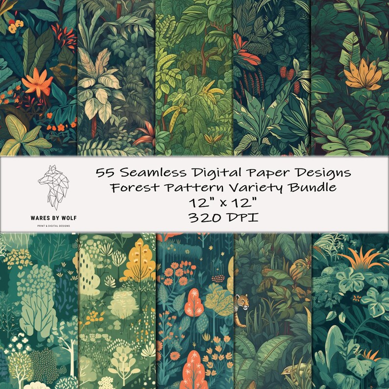 55 Pack - Forest Patterns Digital Paper, Seamless Digital Forest ...