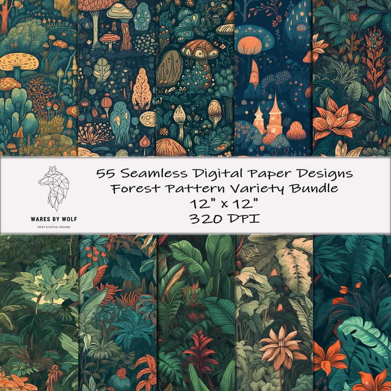 55 Pack - Forest Patterns Digital Paper, Seamless Digital Forest ...