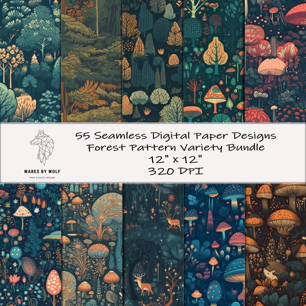 55 Pack - Forest Patterns Digital Paper, Seamless Digital Forest ...