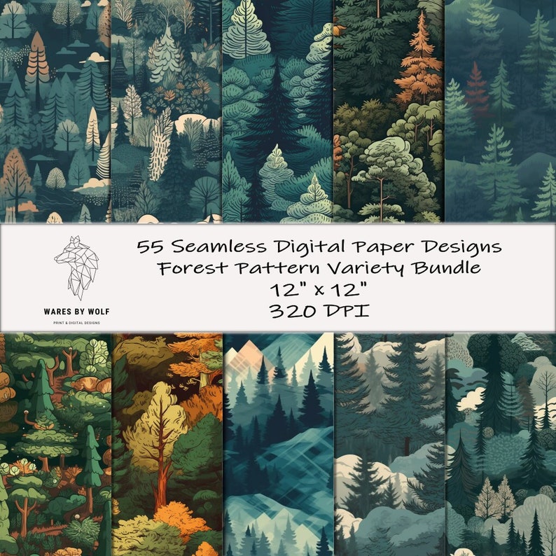 55 Pack - Forest Patterns Digital Paper, Seamless Digital Forest ...