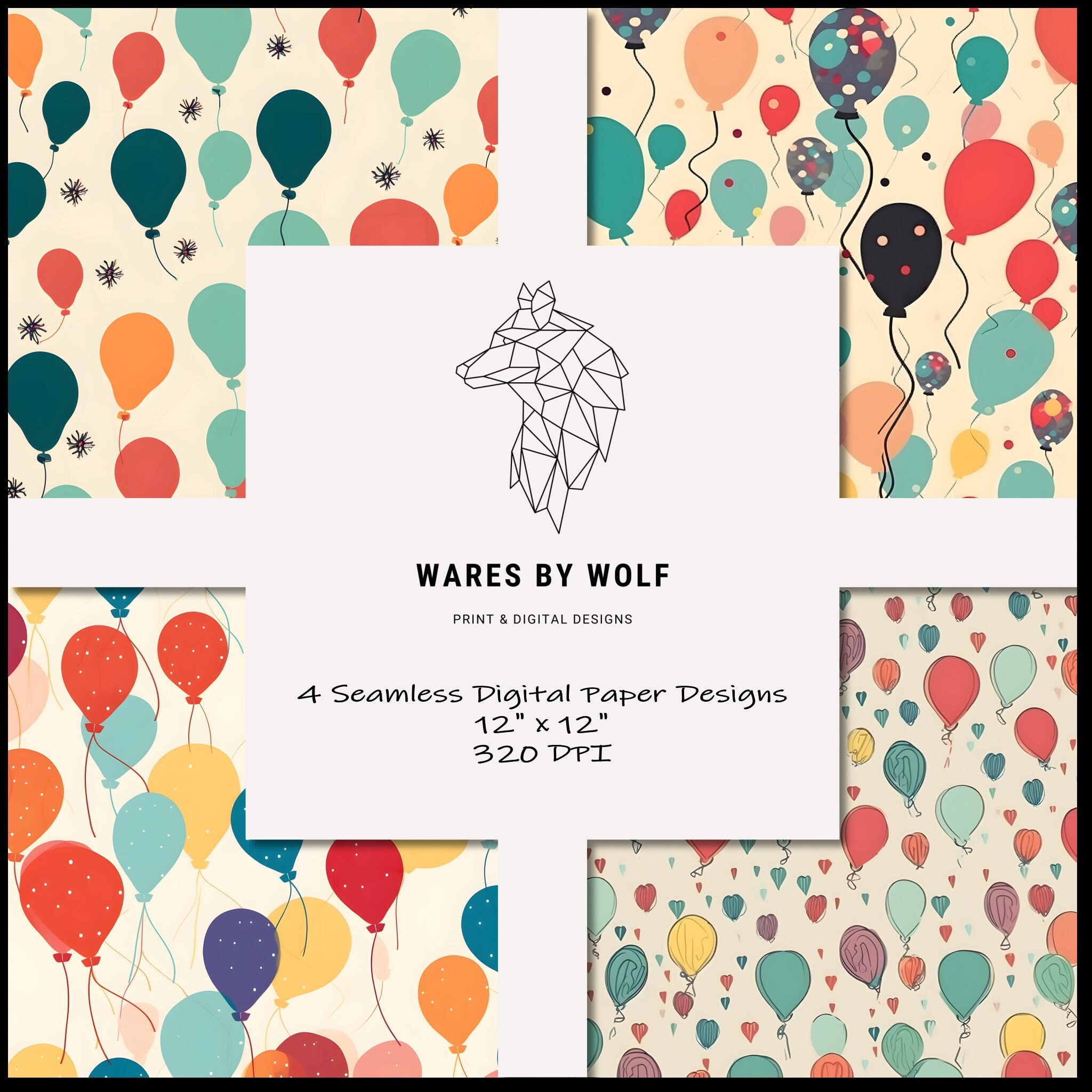 Birthday Balloons Digital Paper, Balloons Seamless Pattern, Balloons ...