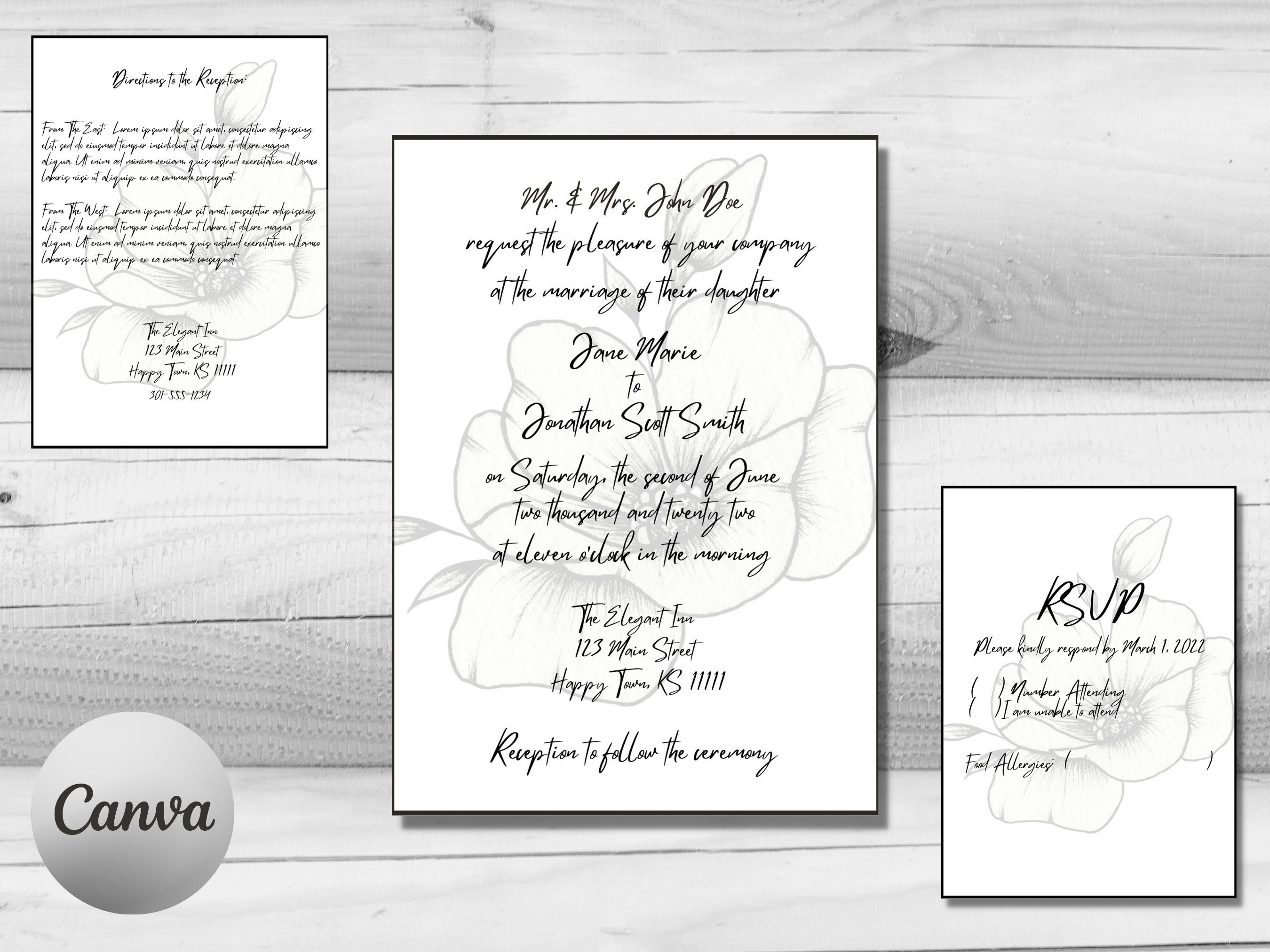 Wedding Invitation Template | Invitation, Directions, RSVP | Digital ...