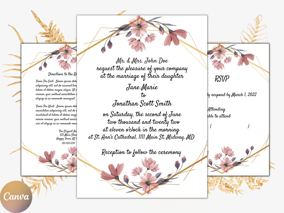 Wedding Invitation Template | Invitation, Directions, RSVP | Digital ...