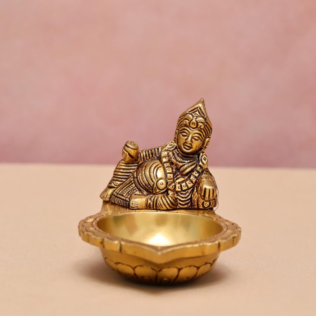 BRASS KUBER DIYA Divine 4 Inch Hindu God Brass Sculpture for Prosperity ...