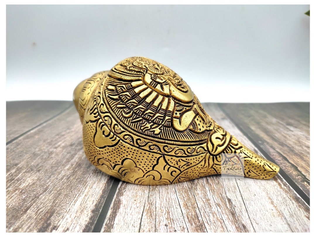 Brass Shanka Statue Brass Lord Ganesha Carving Conch Shell: - Etsy